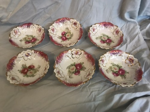 Set Of 6 Vintage/antique IPF Germany Porcelain Bowls w/ Pink Roses ...