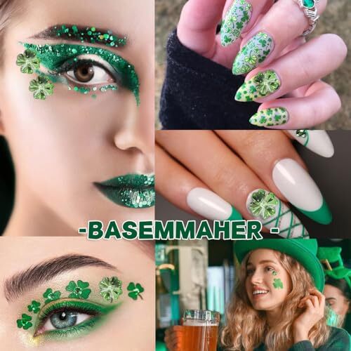 24Pcs Glitter 3D Green Shamrock Nail Charms for St. Patrick's Day ...