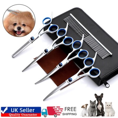 UK Professional Pet Hair Cutting Scissors Dog Grooming Kits Curved ...