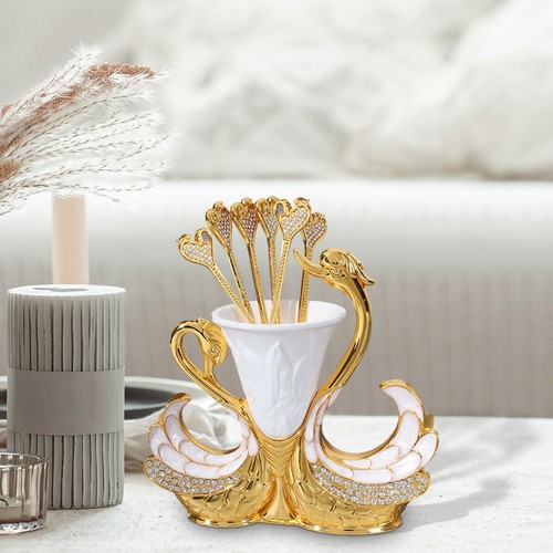 Swan Base Holder Spoon Organizer with 6 Spoons Table Decoration ...