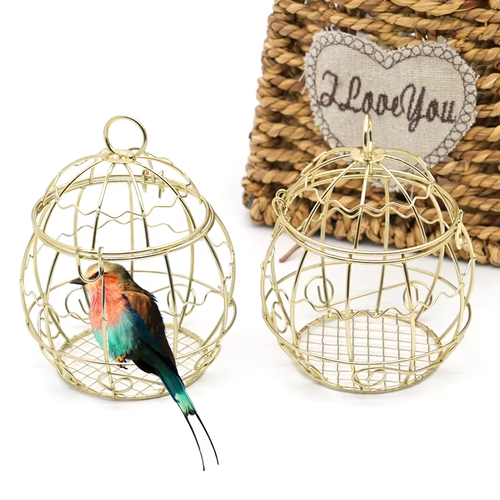 1Pcs Mini Metal Gold Bird Cage Outdoor Hummingbird Feeders Garden Lawn ...