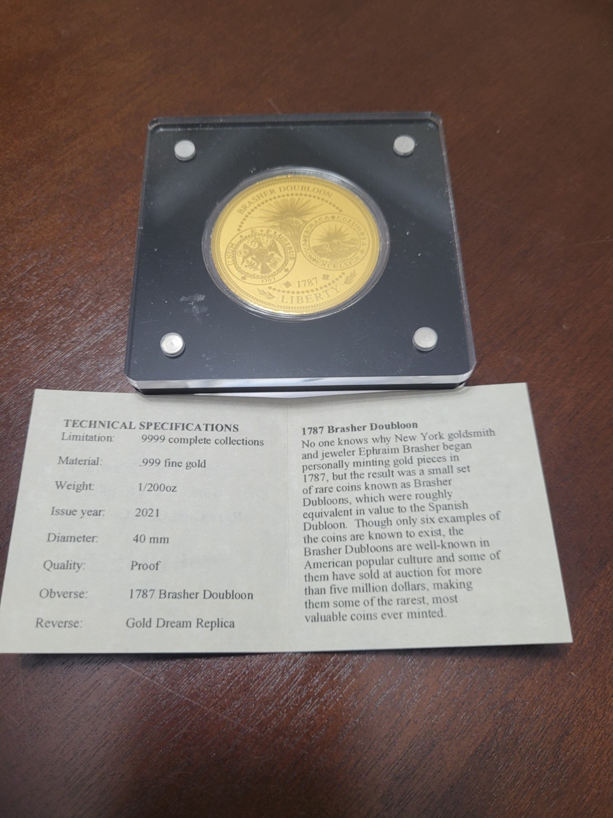 1787 Brasher Doubloon Coin from American Mint 1/200 oz .999 | eBay