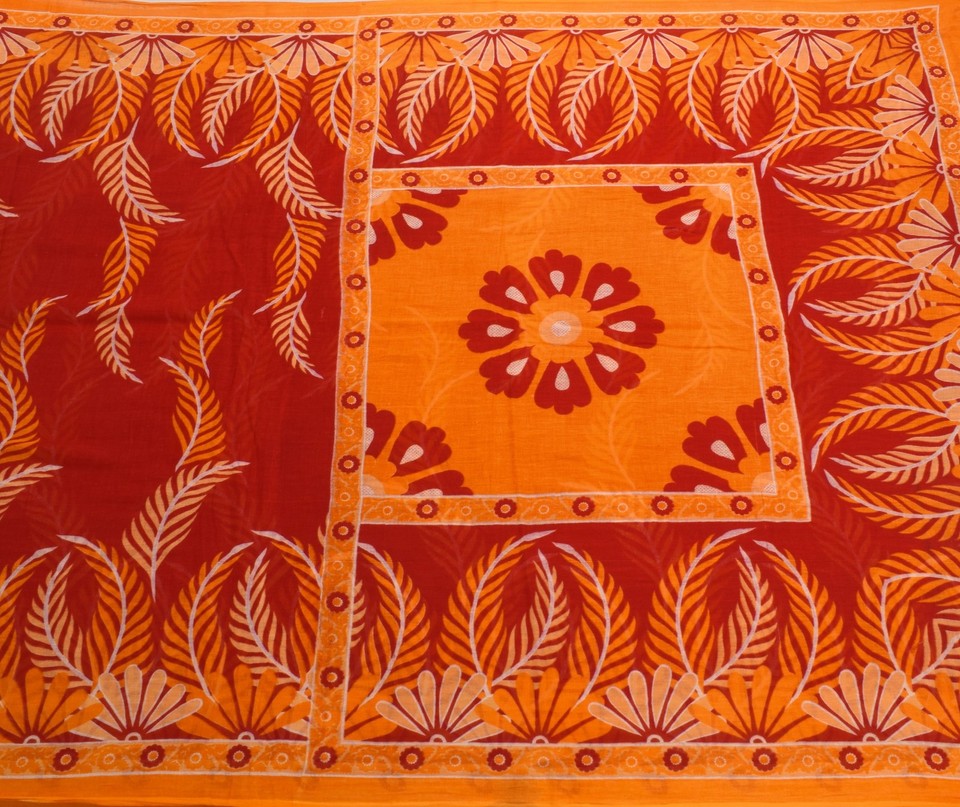 Sushila Vintage Red Orange Saree Pure Cotton Printed Soft Craft Floral ...