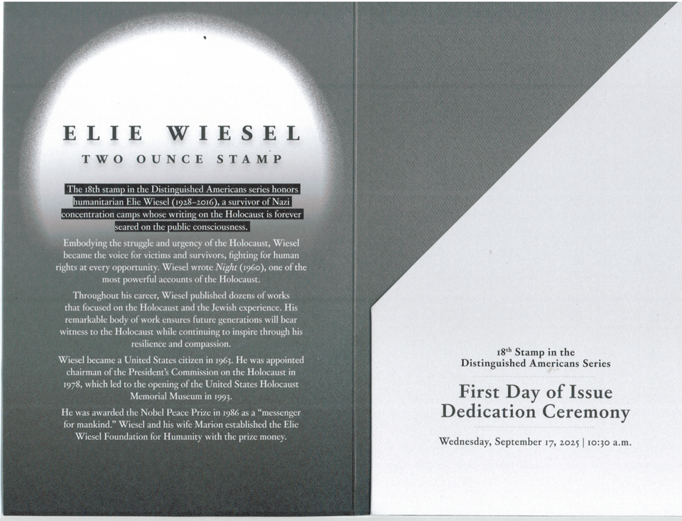 US Elie Wiesel Stamp Dedication Ceremony Program Autographed (Extremely Rare) | eBay