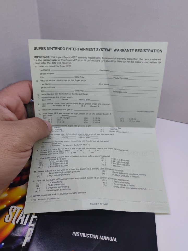 Super Nintendo SNES Console Instruction Manual, Consumer Precautions ...