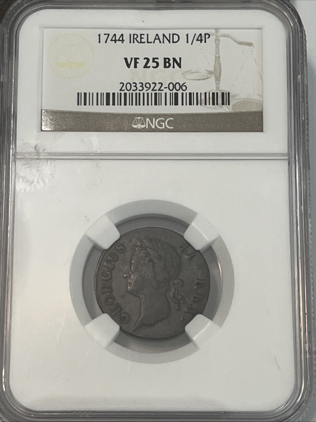 1744 IRELAND 1/4P NGC VF 25 BN COIN | eBay