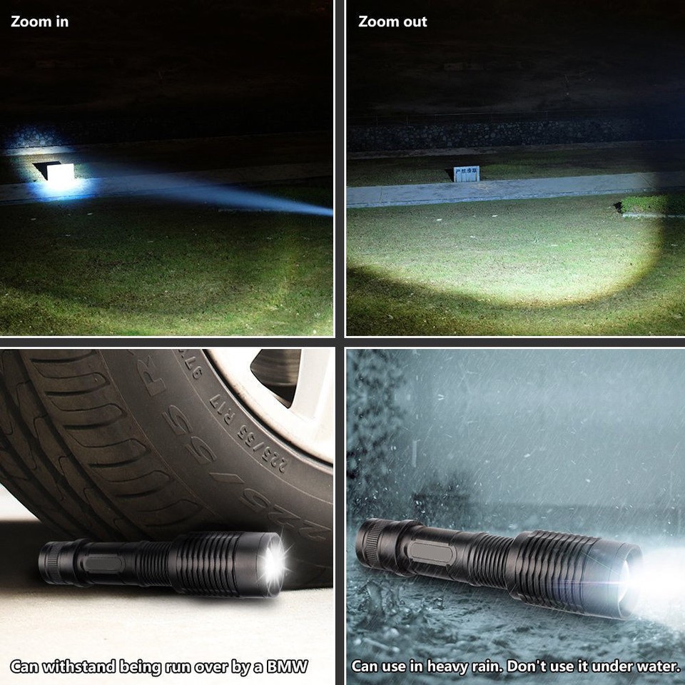 Metal Adjustable Focus Zoom LED Flashlight Torch With Battery | eBay