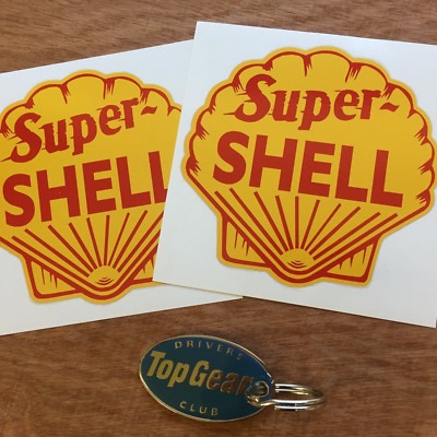 SUPER SHELL Classic Vintage Retro Petrol Stickers Decals 4" (100mm) 2 ...