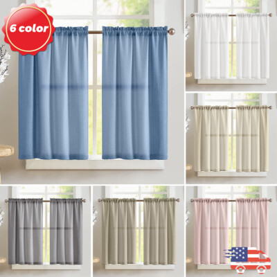 Semi Sheer Short Curtains for Small Window Solid Color Tier Curtain ...