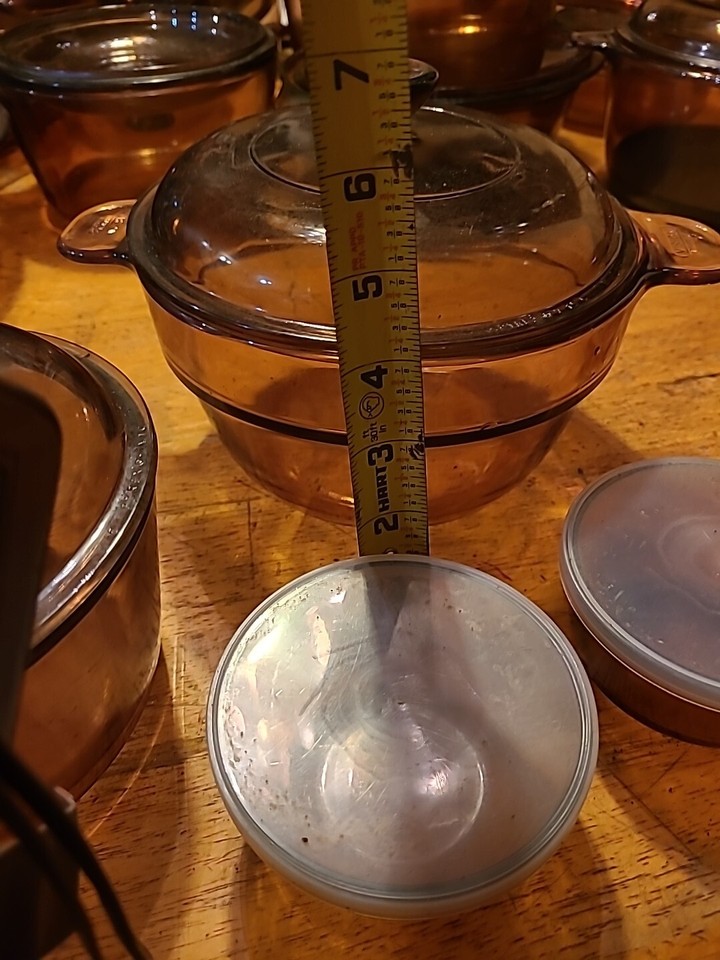 Vintage Visions Cookware Amber Glass Set Pans Lid 10pc Corningware ...