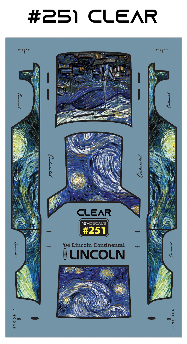 Vangogh '64 Lincoln Continental Waterslide Decals 1/64 CUSTOM Hot Hw ...
