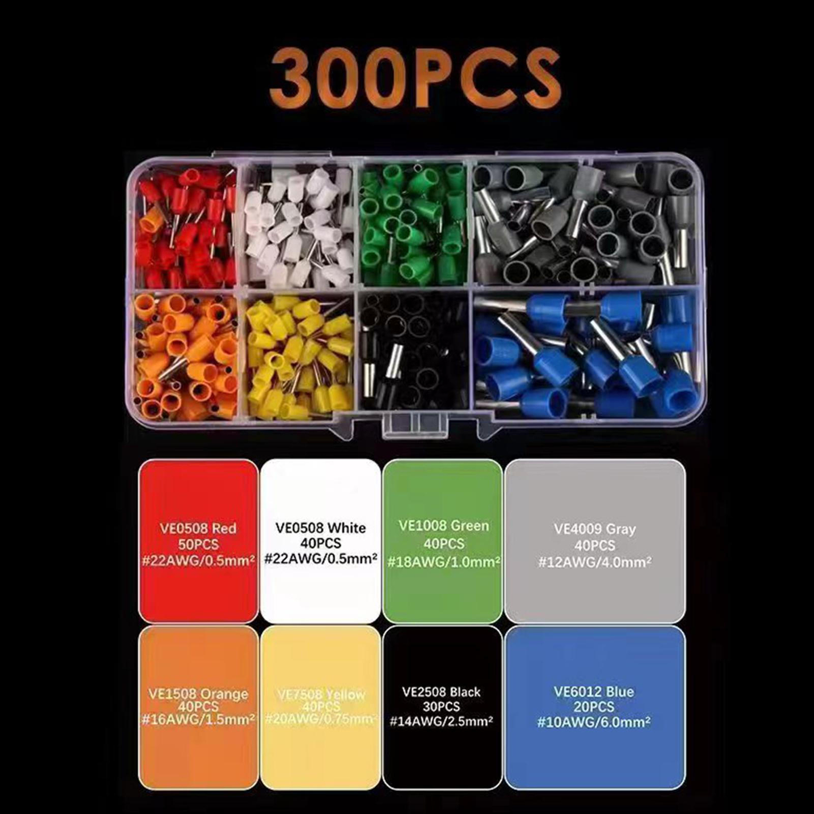 300PCS Double Insulated Crimp Pin Wire Ferrule Kit VE Tubular Crimp ...