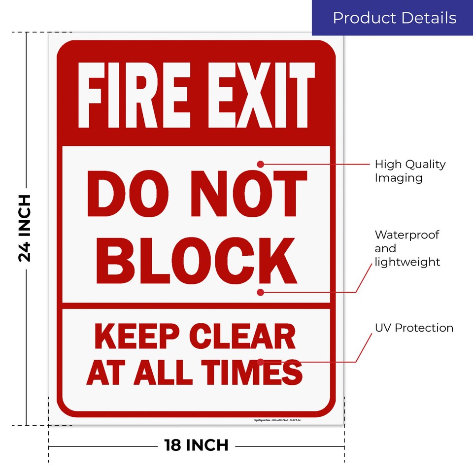 Fire Exit Sign, Do Not Block Keep Clear at All Times Safety Sign, | eBay