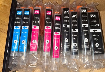 NEW INK CANON C-250BK, 3x C-251 Black, 3x 251M Magenta , 2x C-251c Cyan ...