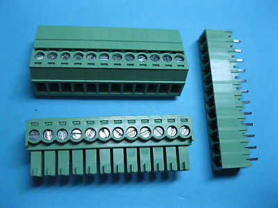10 pcs 3.81mm 12 way/pin Screw Terminal Block Connector Green Pluggable ...