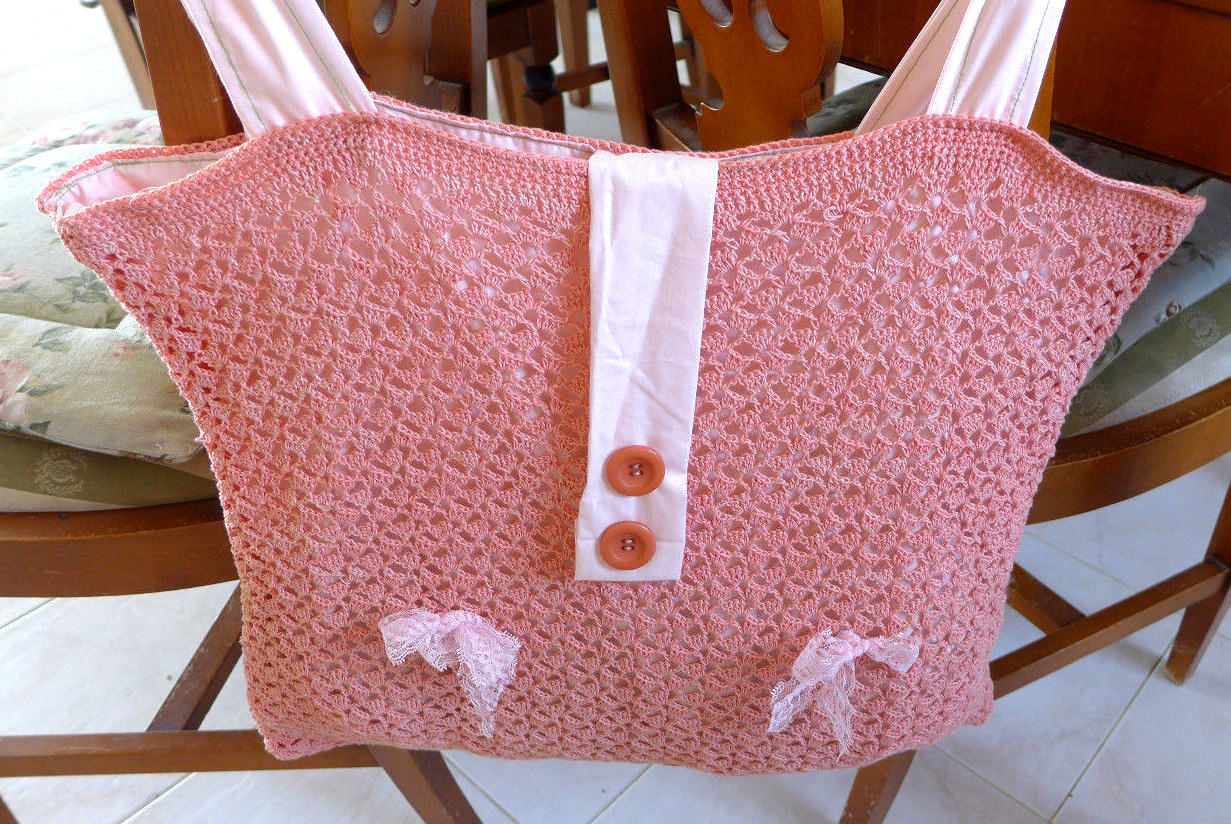 HANDMADE CROCHETED BAG PINK THREAD ONE OF A KIIND PURSE DEPTH 17 BAG ...
