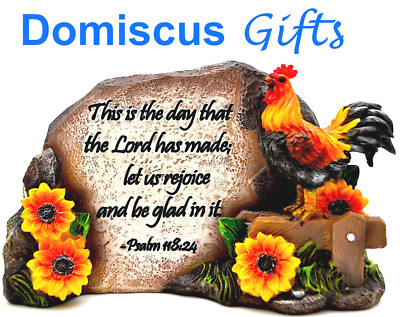 New! Religious ROOSTER Farmhouse Psalm CHRISTIAN Sunflower Statue ...