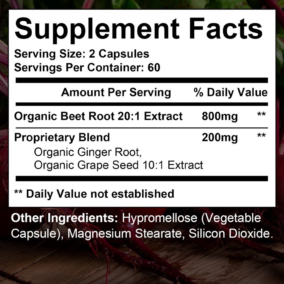 Organic Beet Root Grape Seed Supports Blood Pressure, Nitric Oxide 120 ...