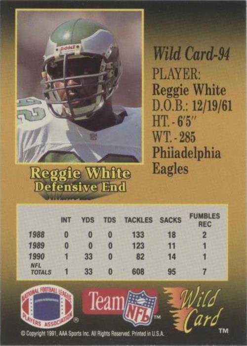 1991 Wild Card Reggie White #94 for sale | eBay