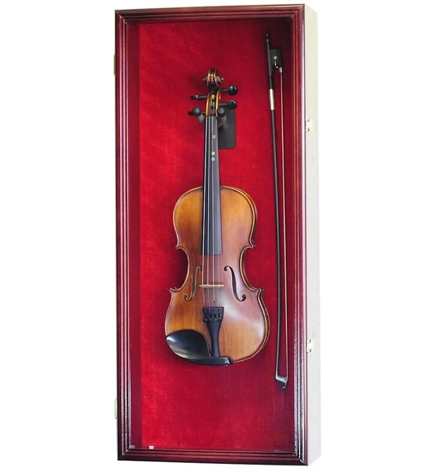 Violin Display Case Ukulele Fiddle Mandolin Cherry Wood Cabinet Wall ...