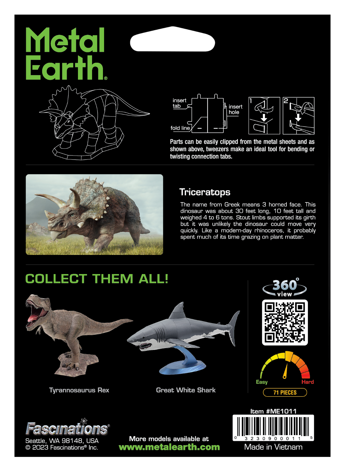 Fascinations Metal Earth TYRANNOSAURUS REX & TRICERATOPS Dinosaurs 3D ...