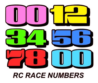 24 x YOUR CHOICE race numbers SIGNS vinyl MARDAVE V12 RC banger shell ...