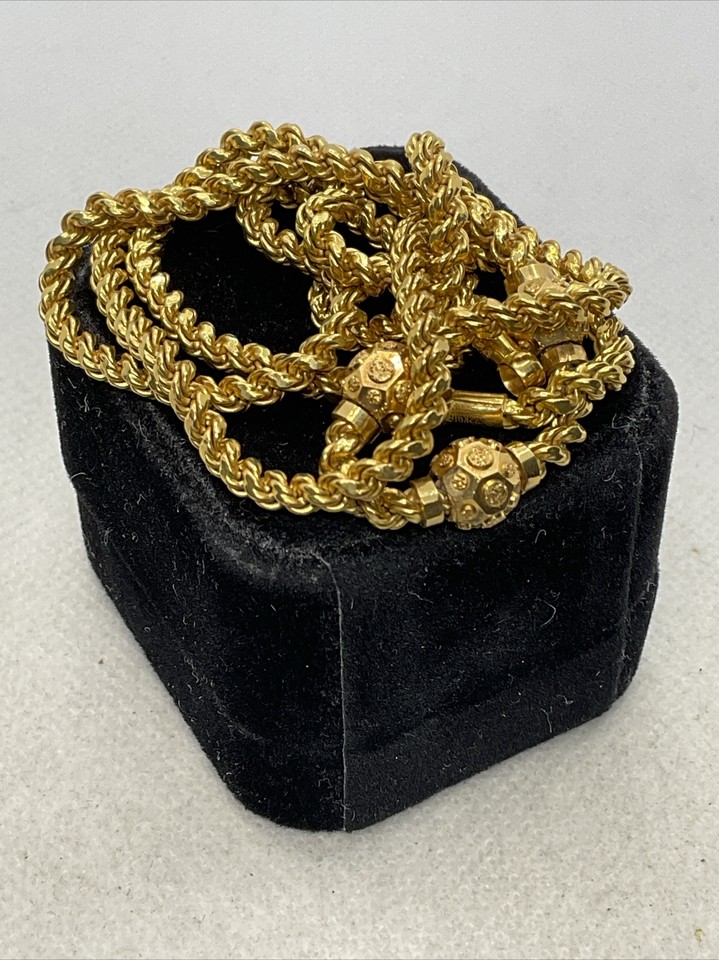 VINTAGE HANDMADE 22K(916) Yellow Gold Diamond Cut Ball Bead ROPE Chain ...