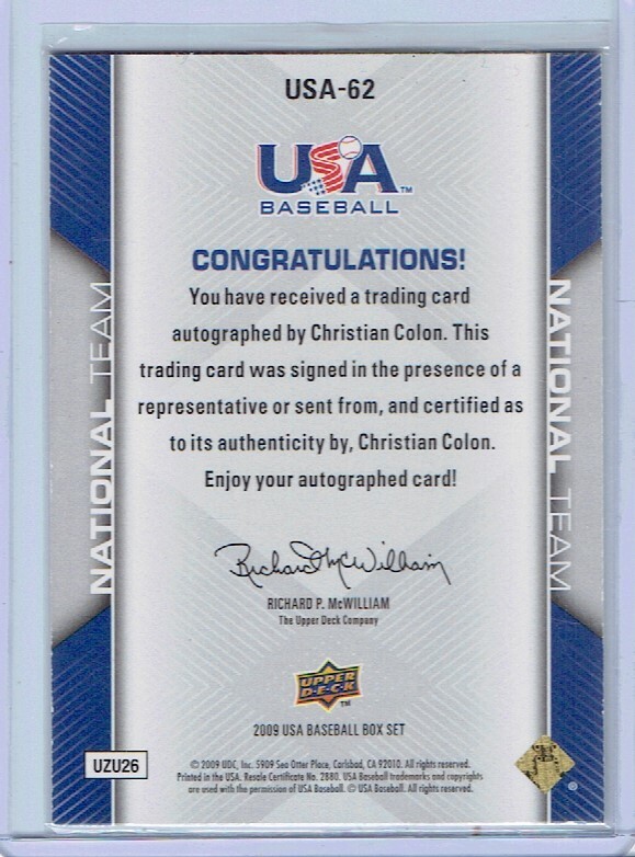 CHRISTIAN COLON 2009 Upper Deck USA Baseball ROOKIE AUTO RC #USA-62 | eBay