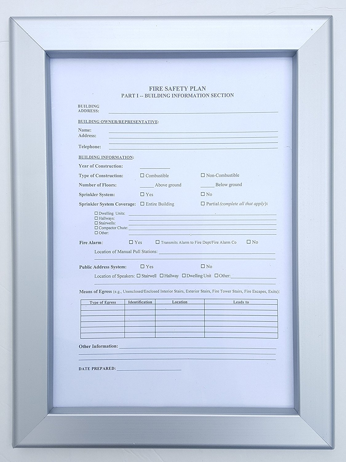 Fire Safety Plan Frame - 8.5 x 11 ( Heavy Duty)-REF24-1027 | eBay