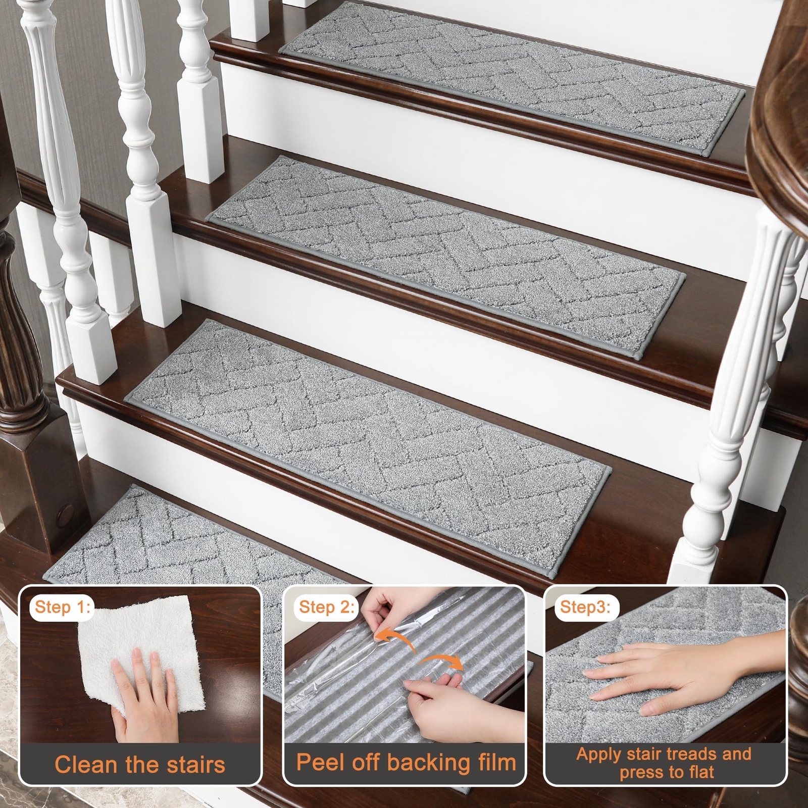 Stair Treads Non Slip Stair Runners Step Carpet Mat for Wooden Steps ...