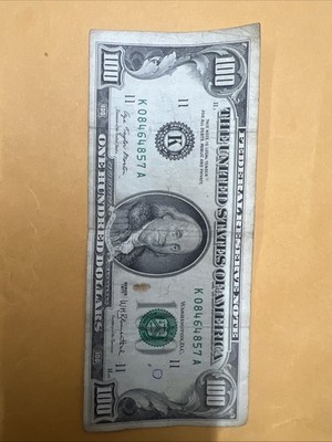 Lightly Circulated Small Head $100 bill (One Hundred Dollar Bill ...