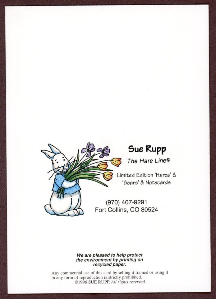 1996, Sue Rupp, STUNNING Blank Notecard "Forget Me Not", 5"x7", Bunny ...