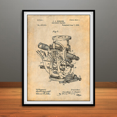 1892 Engineer's Transit Patent Print Art Drawing Poster | eBay