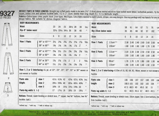 Simplicity Sewing Pattern 9327 PANTS & SHORTS 14 Original 70's Pattern ...