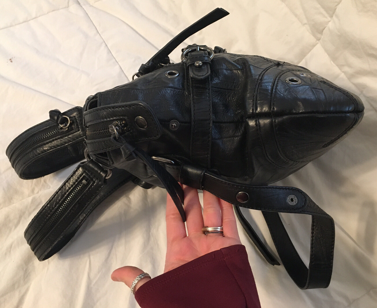 HALOGEN Black Leather Convertible Satchel Crossbody Purse Bag-MINT | eBay