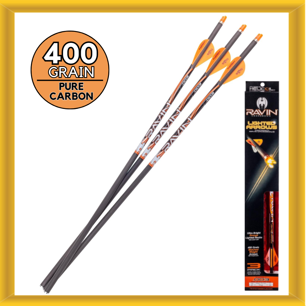 Ravin 400 Grain Pure Carbon Construction Lighted Crossbow Arrows Set of ...