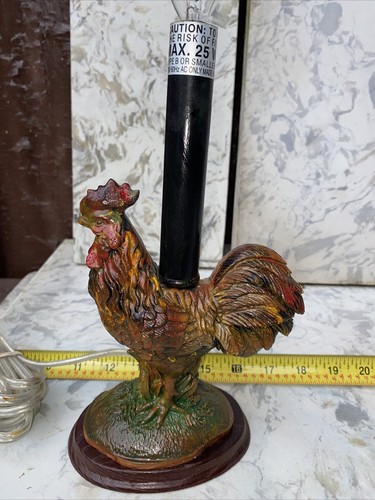 Vintage Rooster Lamp 13 1/4" Accent Table Hand Painted Wood Base Bird ...