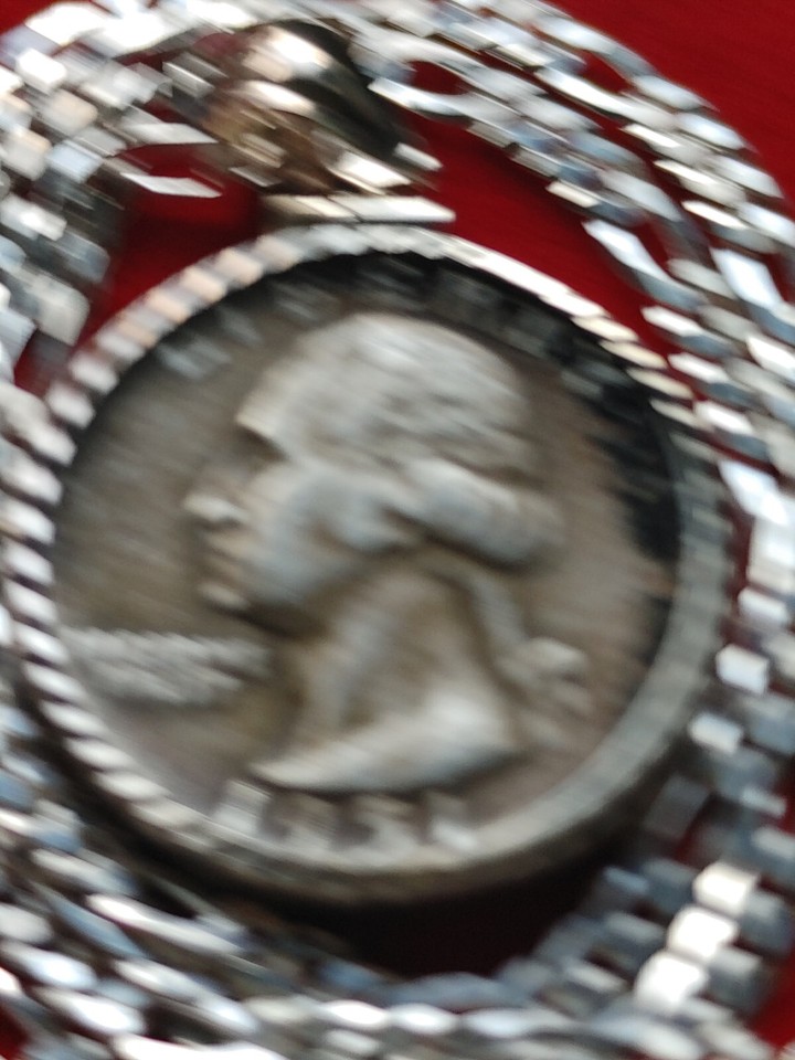 1951 US Antique Unique Silver 25c Coin Pendant on 18" 925 Sterling ...