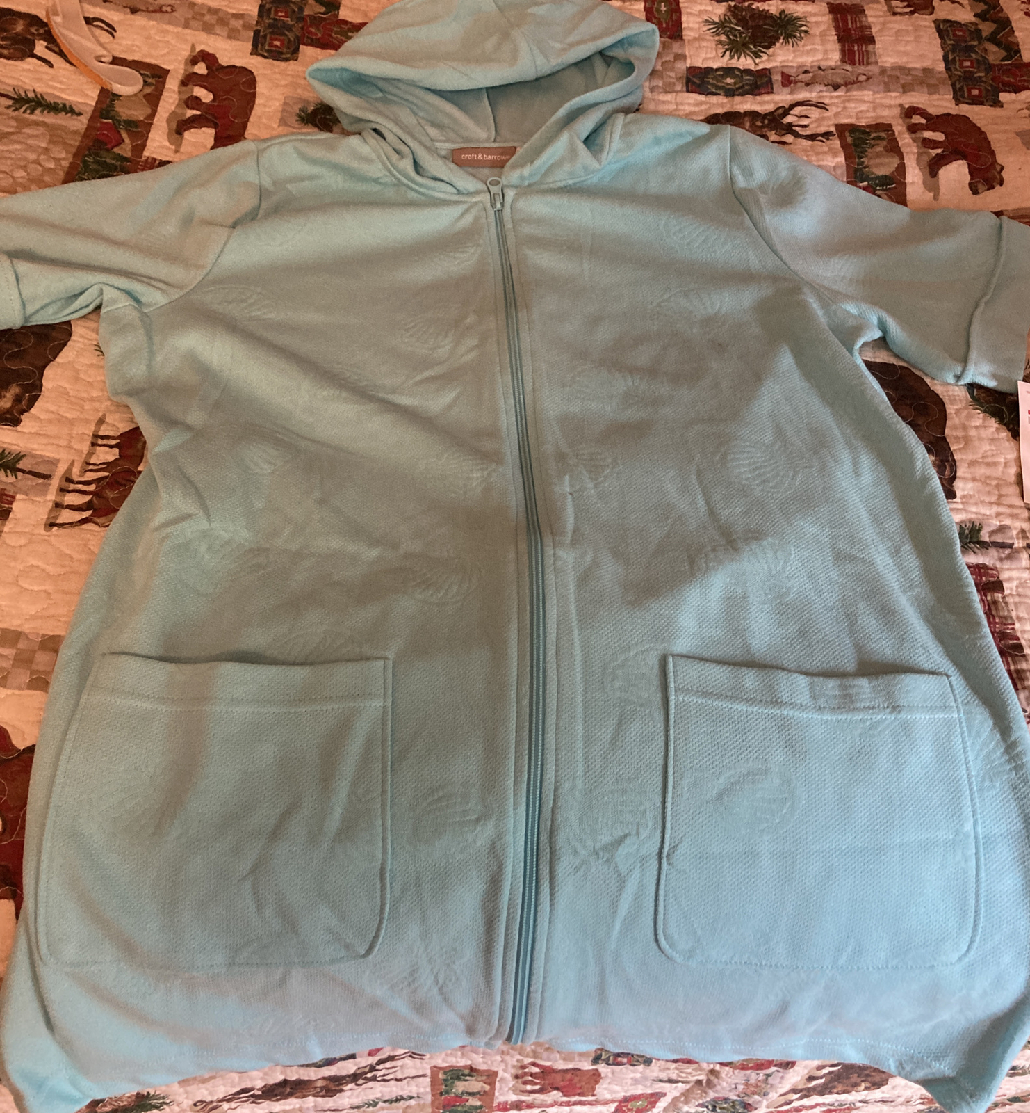 Croft & Barrow Bathing Suit Zip Up Cover Up Aqua Color S Sea Shell NWT ...