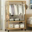 Freestanding Bamboo Clothes Rail Shelf Rolling Garment Closet Organizer ...