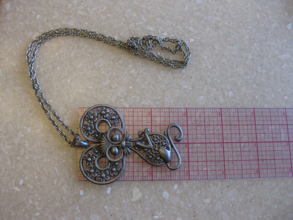 Adorable Large Fanciful Articulated Pewter Mouse Pendant on 24” Chain ...