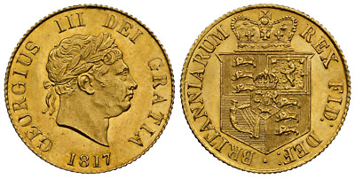 GREAT BRITAIN. George III. 1817 AV Half-Sovereign. NGC MS64. KM 673 ...