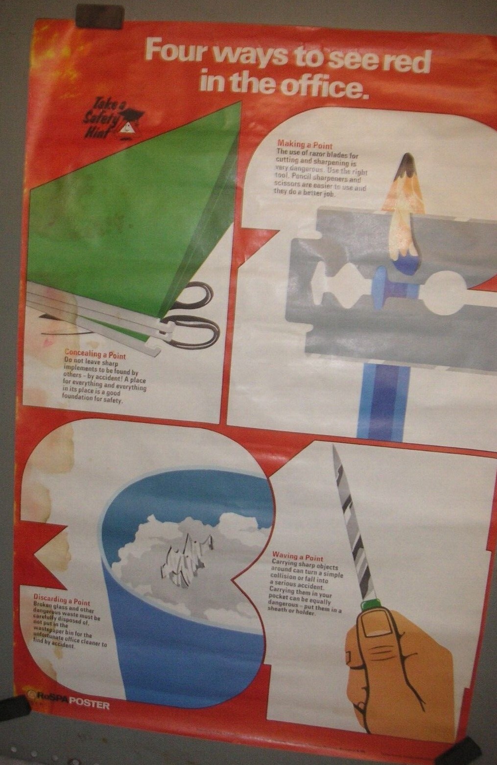 Vintage RoSPA 70s Office Safety Poster - Four Ways to See Red in the ...