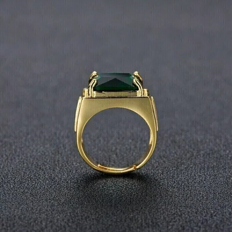 3CT Emerald Cut Lab-Created Emerald Engagement Ring Men's 14K Yellow ...