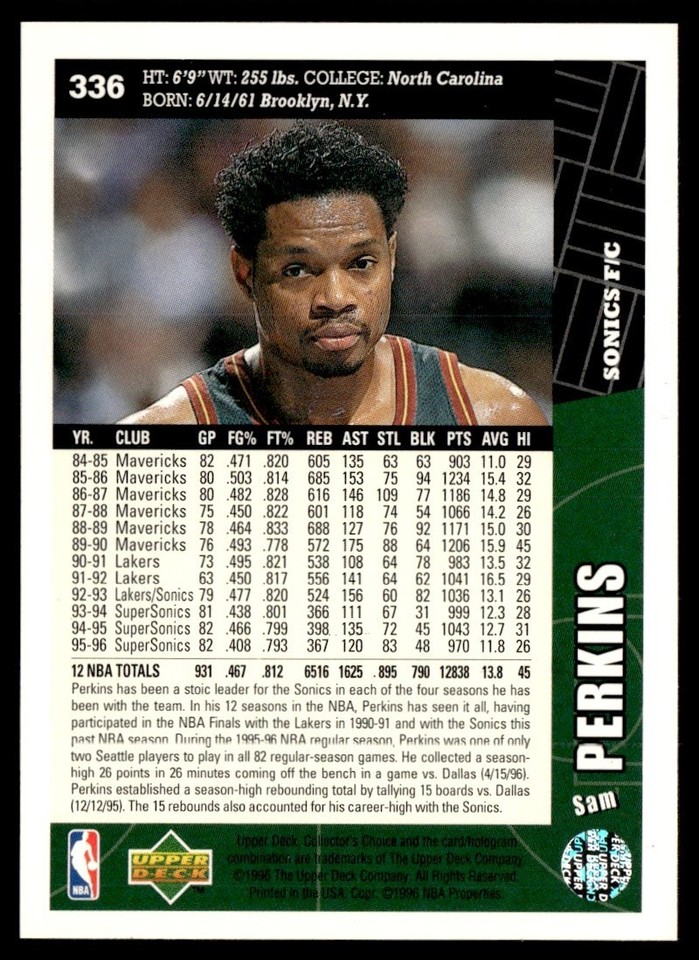 1996-97 Collector's Choice Sam Perkins Seattle SuperSonics #336 | eBay