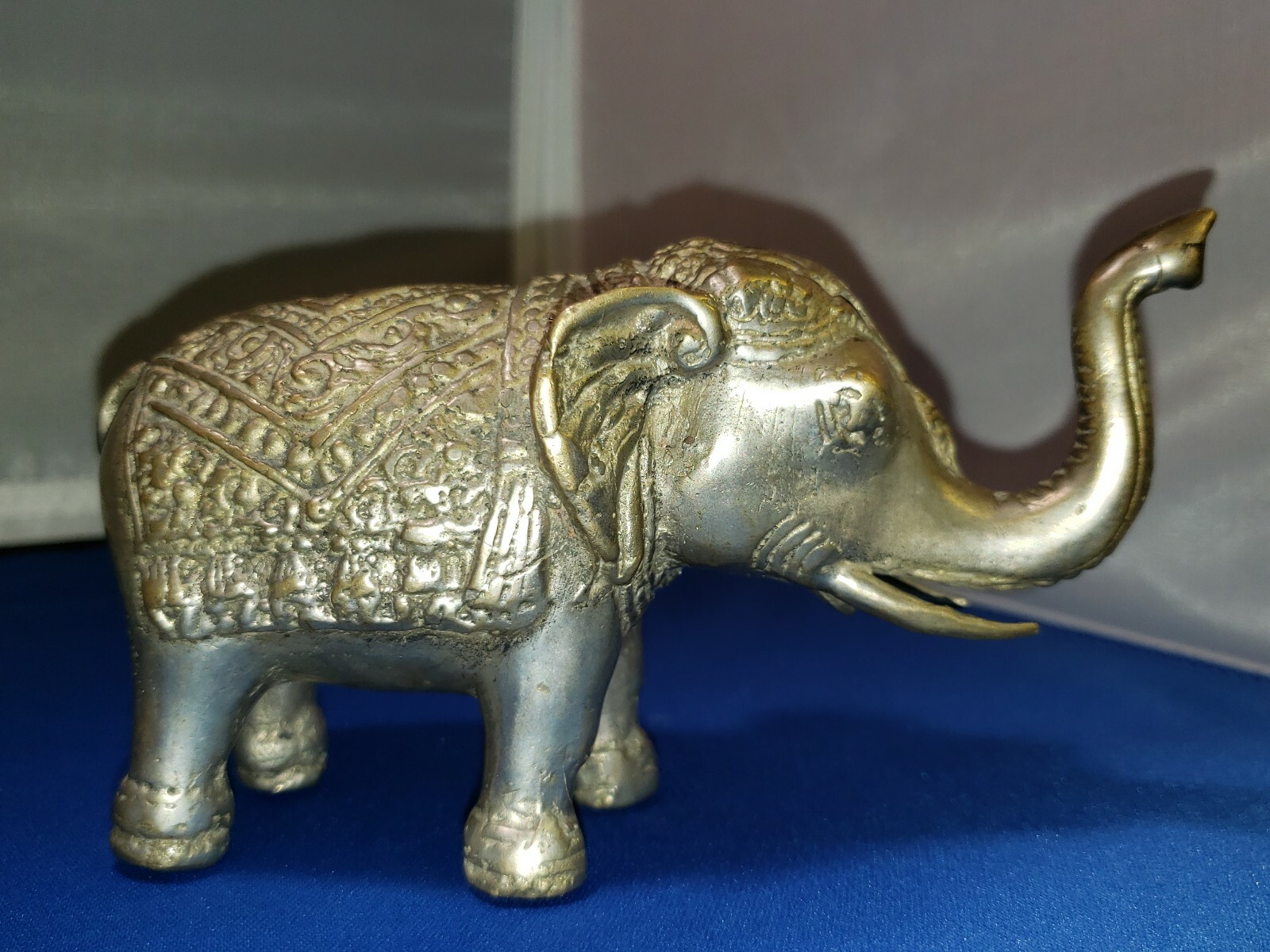 Vintage ELEPHANT TRUNK UP STATUE FIGURINE Brass Tusks India ...