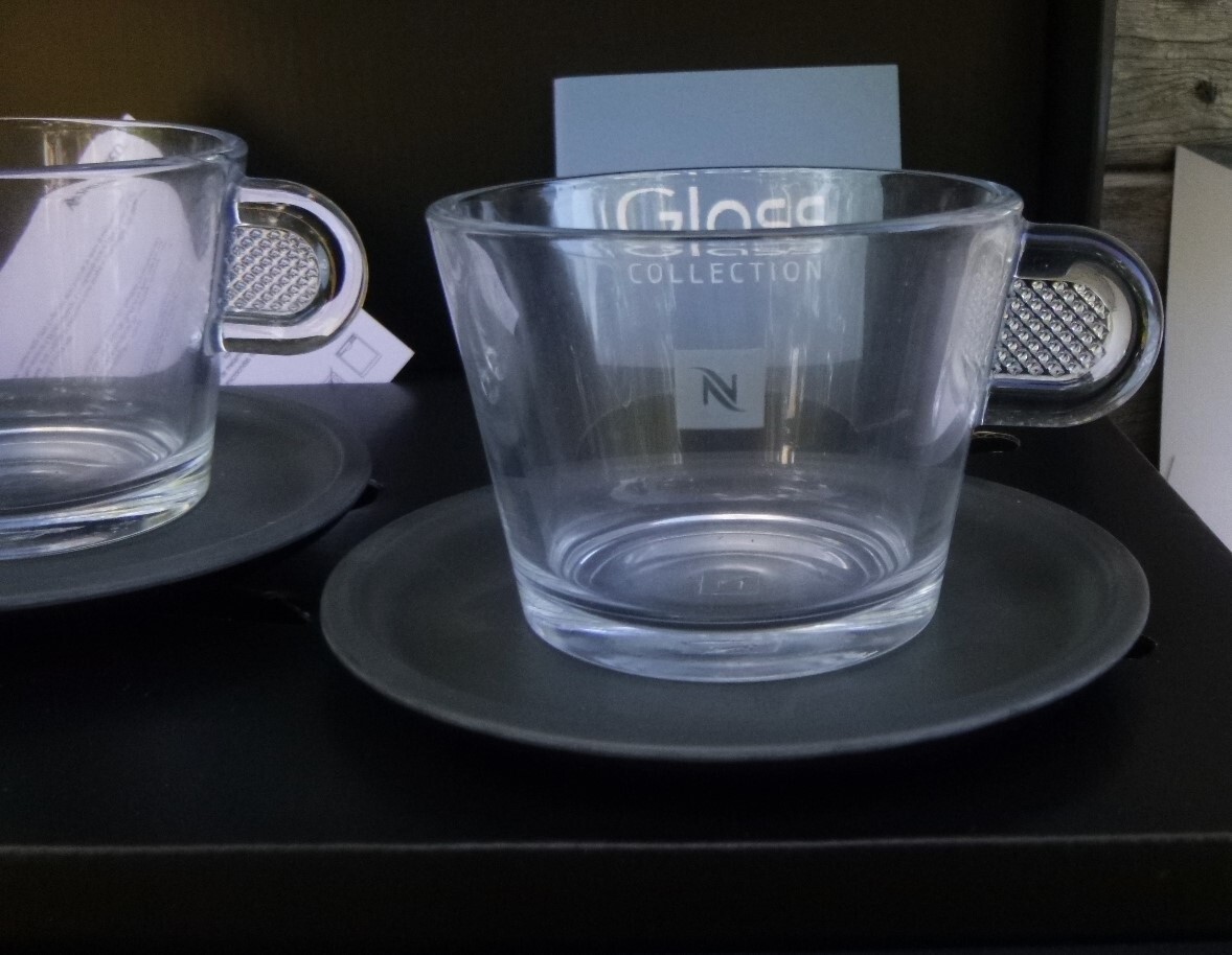 Nestle Nespresso Glass Cappuccino Coffee Cups & Saucers x 2 *France ...