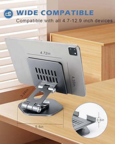 Tablet Stand Holder for Desk, Swivel iPad Stand with 360 Rotating Base ...