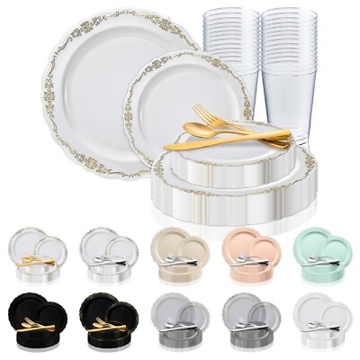 Disposable Plastic Dinnerware Set Wedding Party Package Elegant Vintage ...