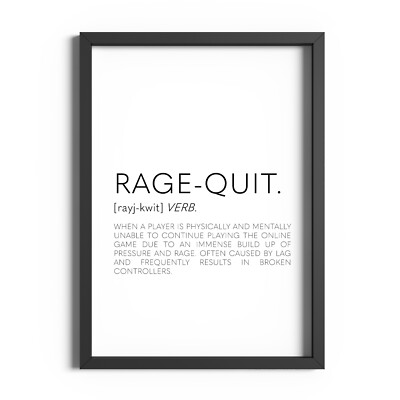 Rage Quit Definition Gaming Print Boys Bedroom Funny Wall Art Decor ...